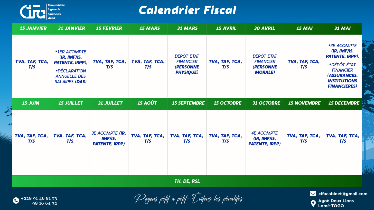 Calendrier Fiscal 2025 : Échéances et Obligations au Togo